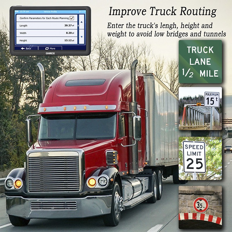 OHREX Truck N76S Sat Nav Low Bridge Alert System with 7" Screen Traffic ...