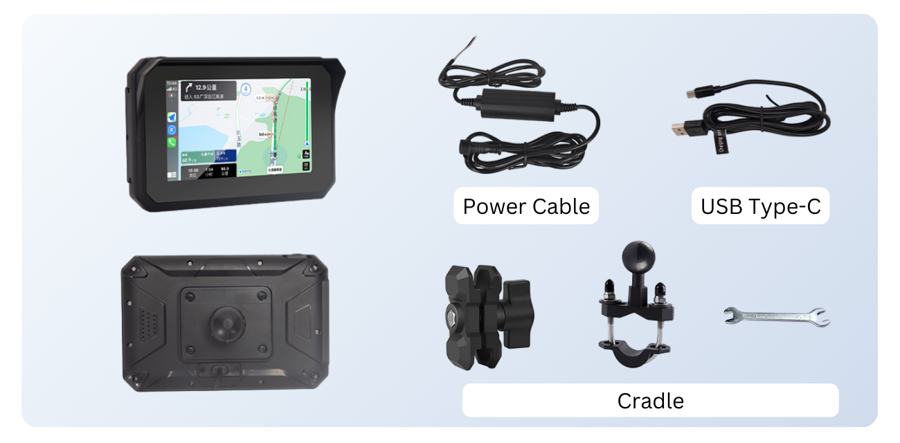 OHREX X5 5'' Portable GPS for Motorcycles Apple CarPlay/Android Auto/Dual Bluetooth/IP67 Waterproof